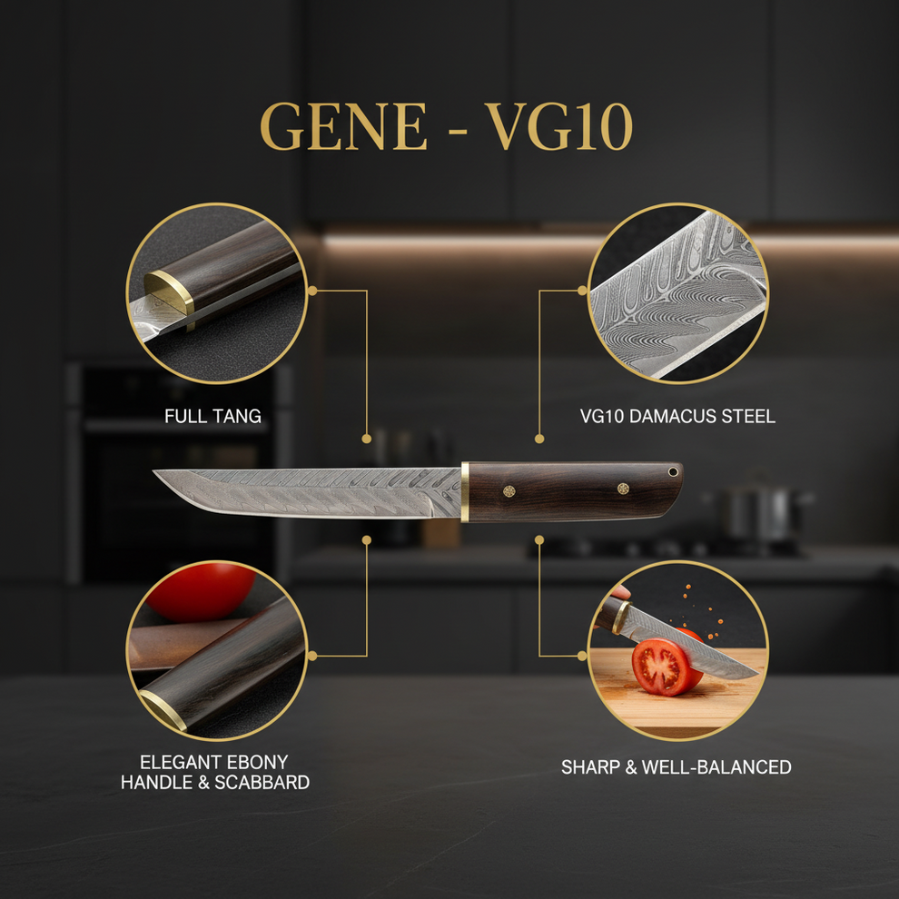 GENE VG10 Damascus steel kitchen knife with 67-layer blade and ebony ...